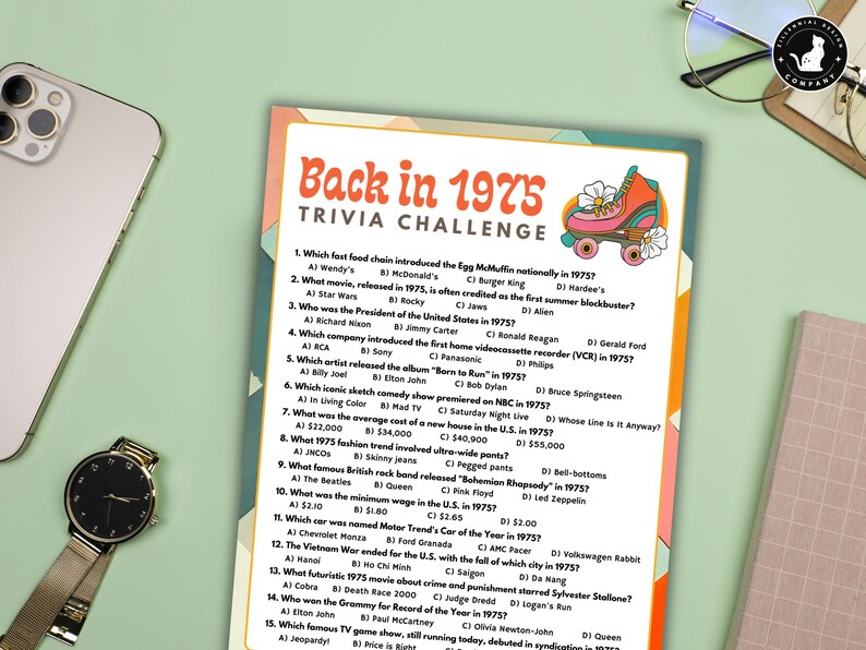 1975 Trivia Game With Answers: Printable Party Activity for Parties ...