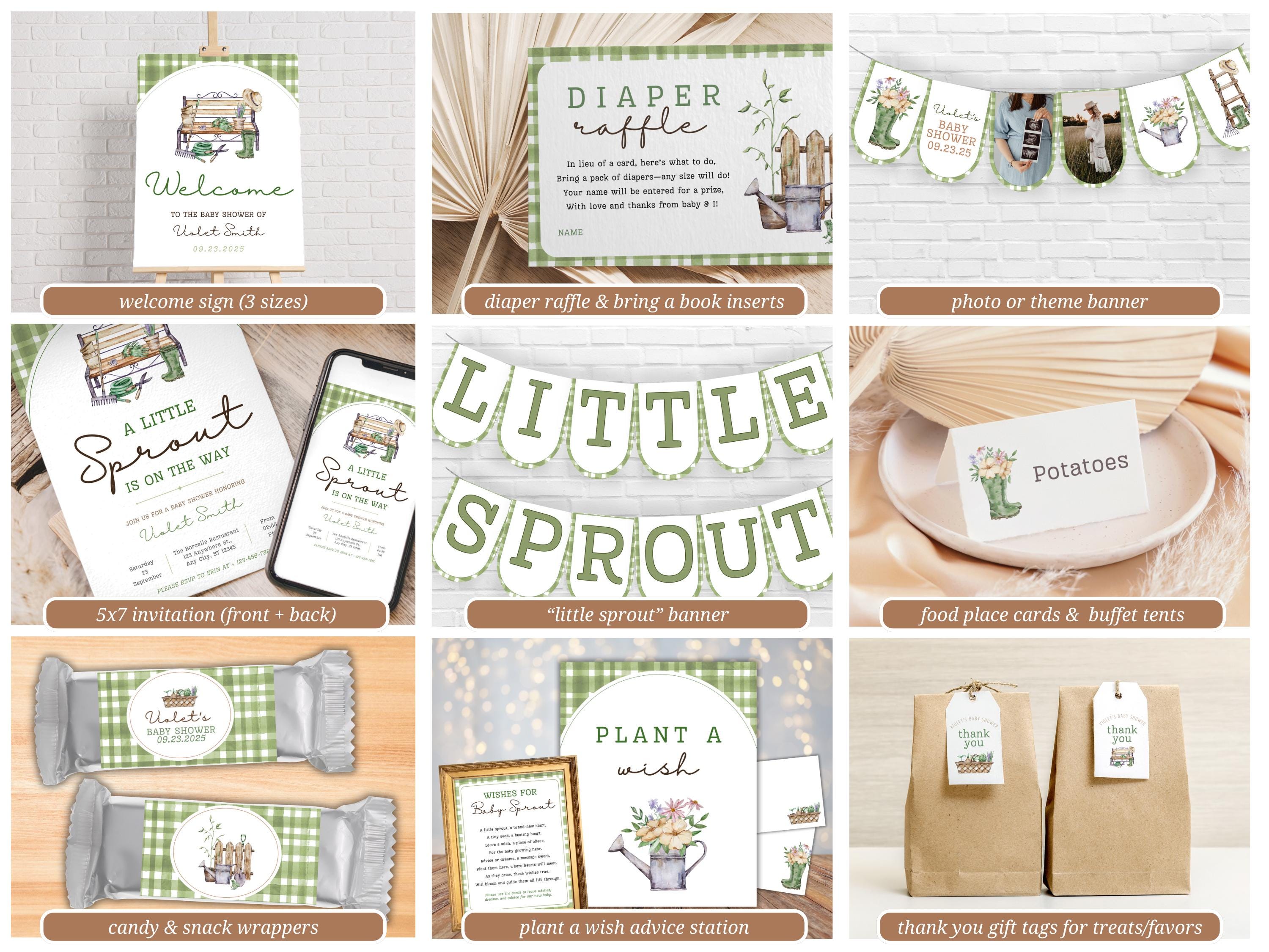 Little Sprout Baby Shower Bundle Invitation Canva Template | Green ...