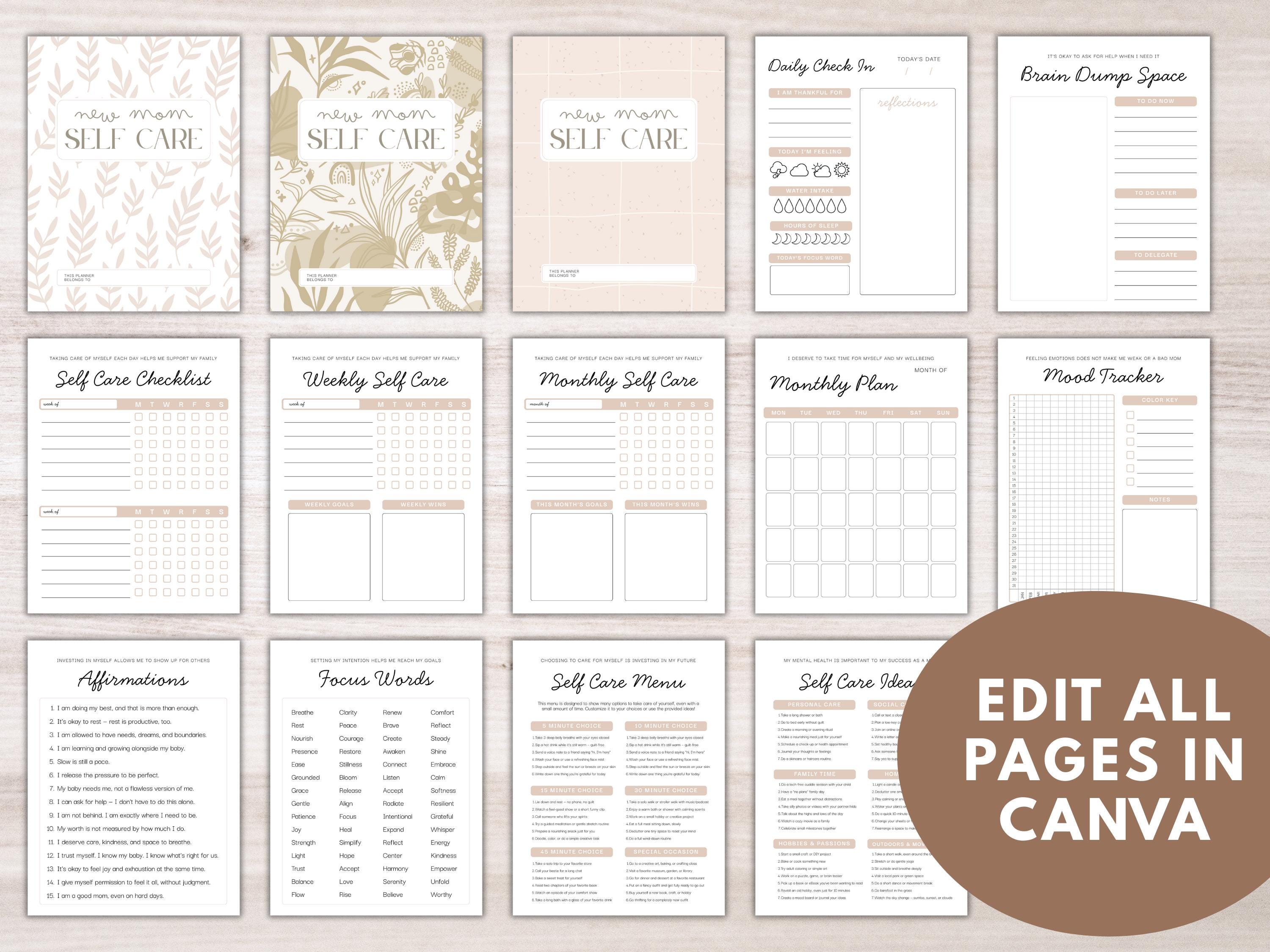 New Mom Selfcare Planner Checklist Journal Printable Digital Planner ...