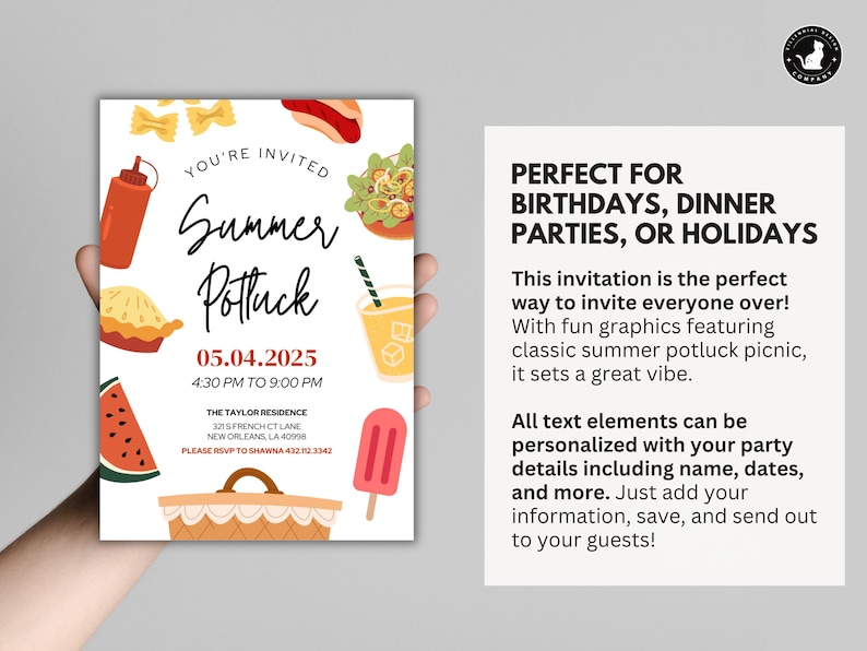 Editable Summer Potluck Picnic Invitation Canva Template for Printed or ...