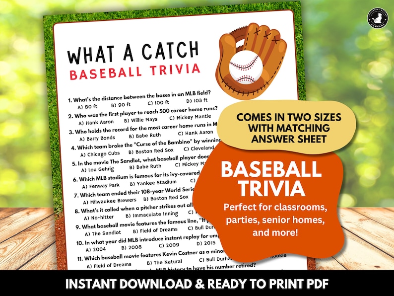 Printable Baseball Trivia Games Questions | Spring Trivia Opening Day ...