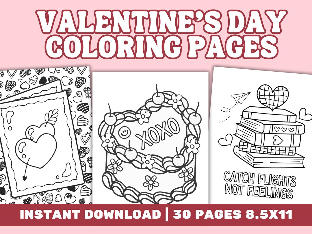 Valentine's Day Coloring Pages for Adults & Teens – Printable Digital ...