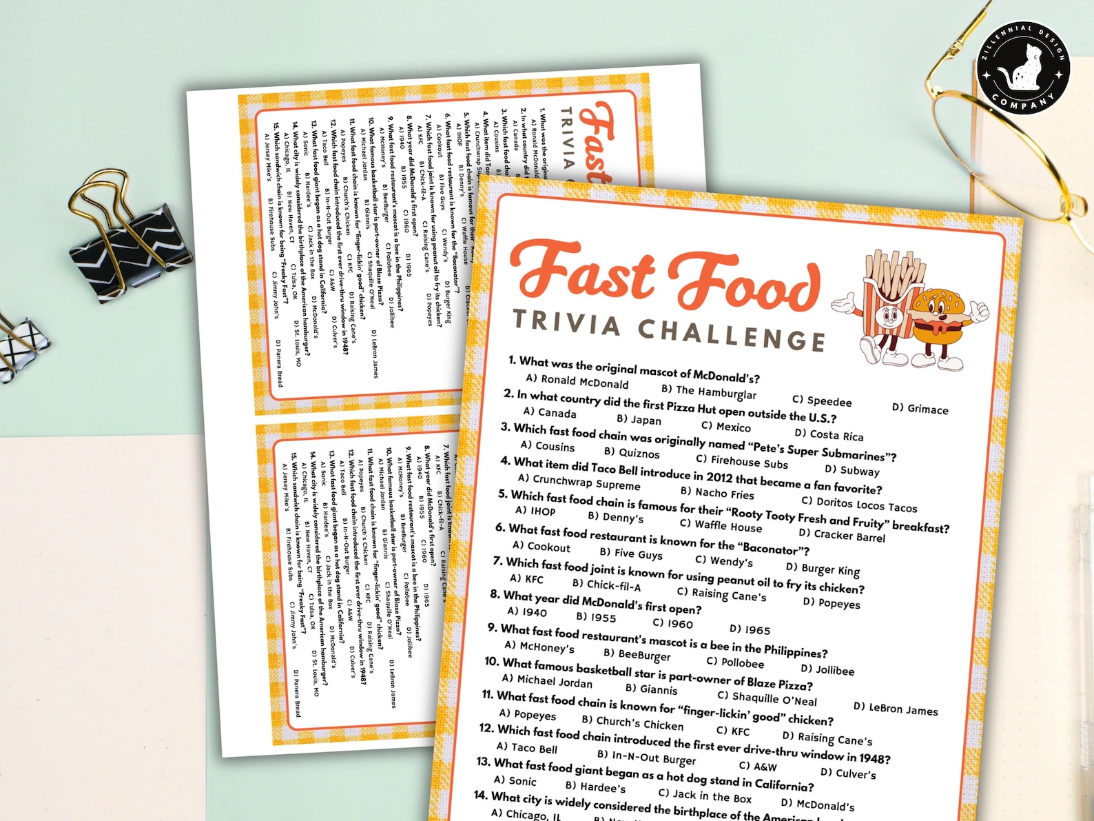 Fast Food Trivia Game With Answers: 15 Printable Questions Parties ...