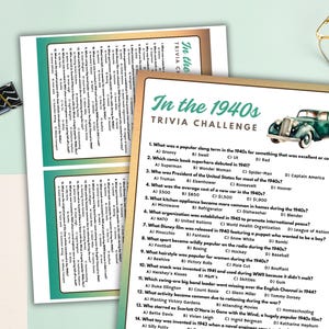 1940s Trivia Quiz Game With Answers: Printable Party Game Parties, Baby ...