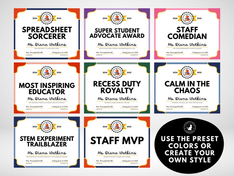 School Staff Awards Printable Canva Template | Fully Customizable Funny ...