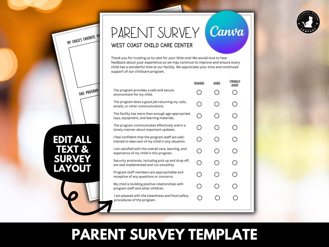 Parent Survey Printable Preschool Daycare Form Child Care Centers ...