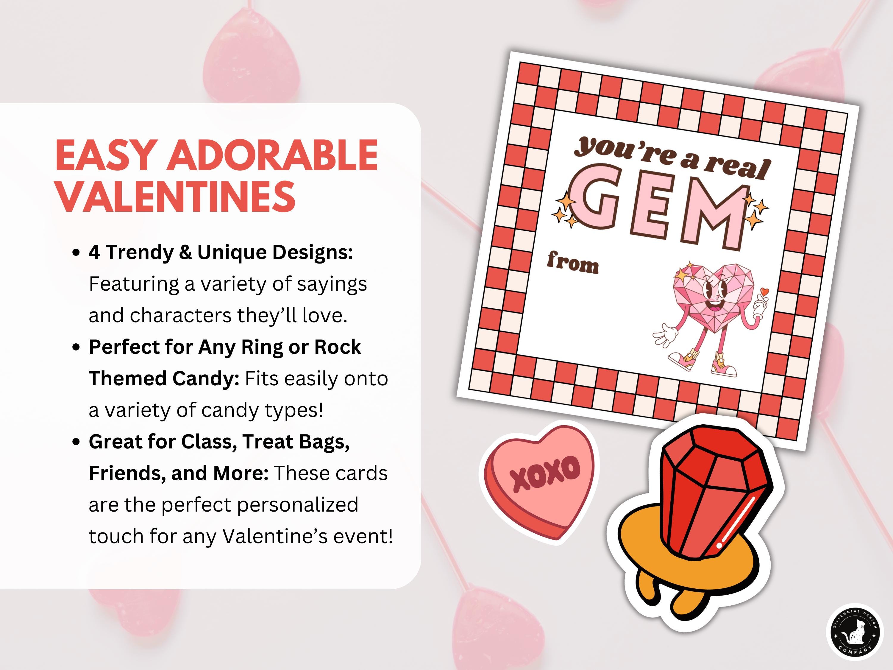 Retro Ring Pop Valentine Cards: Printable Candy Tag for Tootsie Pops ...