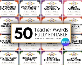 Funny Editable Teacher Awards Certificates, Canva Template, Printable ...