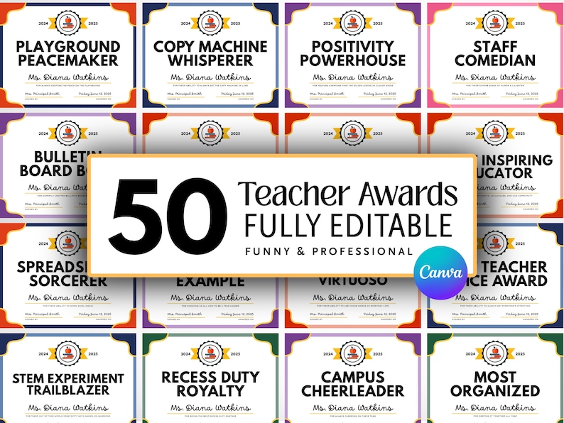 School Staff Awards Printable Canva Template | Fully Customizable Funny ...