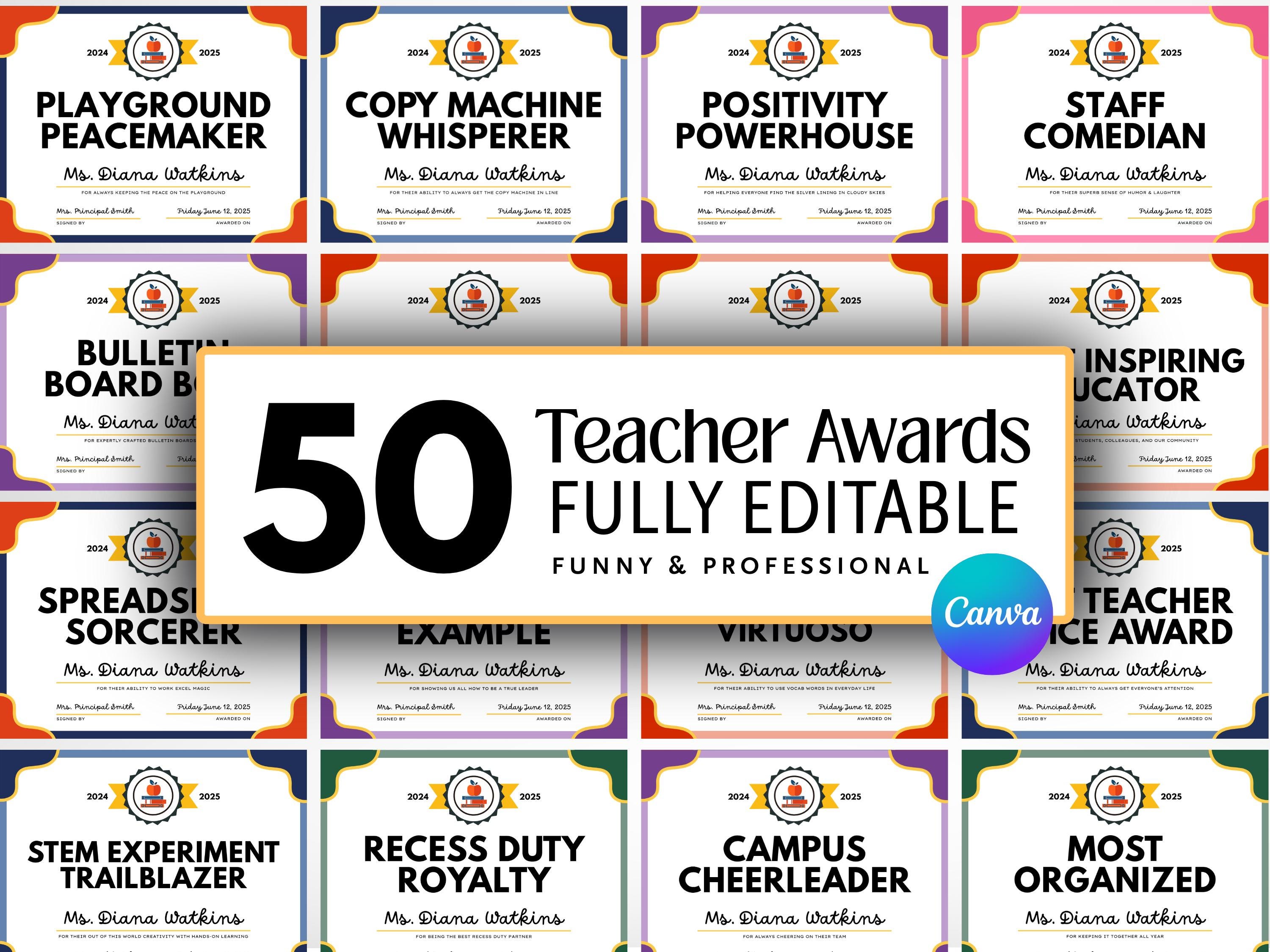 School Staff Awards Printable Canva Template | Fully Customizable Funny ...