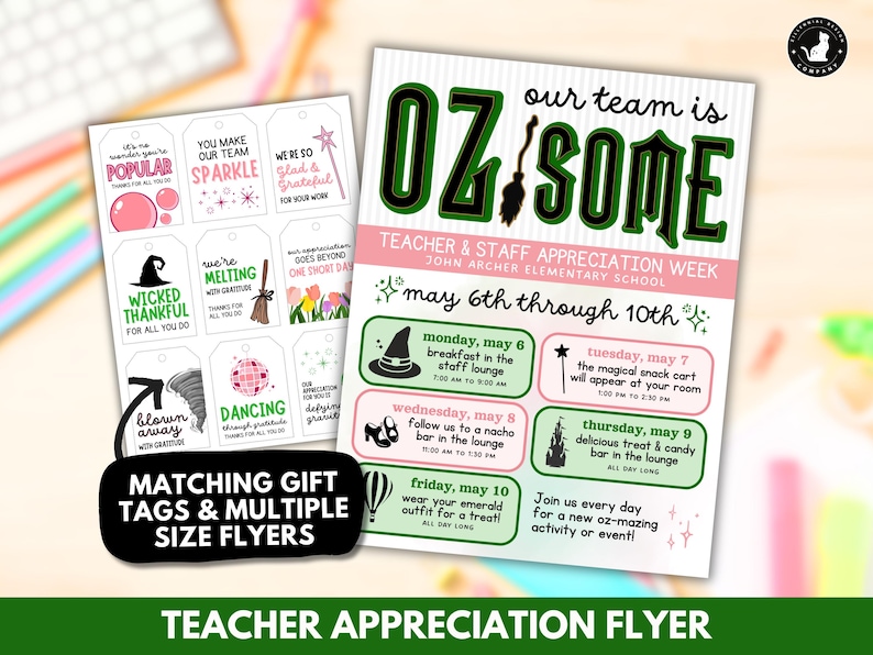 Wizard of Oz Teacher Appreciation Flyer & Gift Tags (canva Template) - Etsy