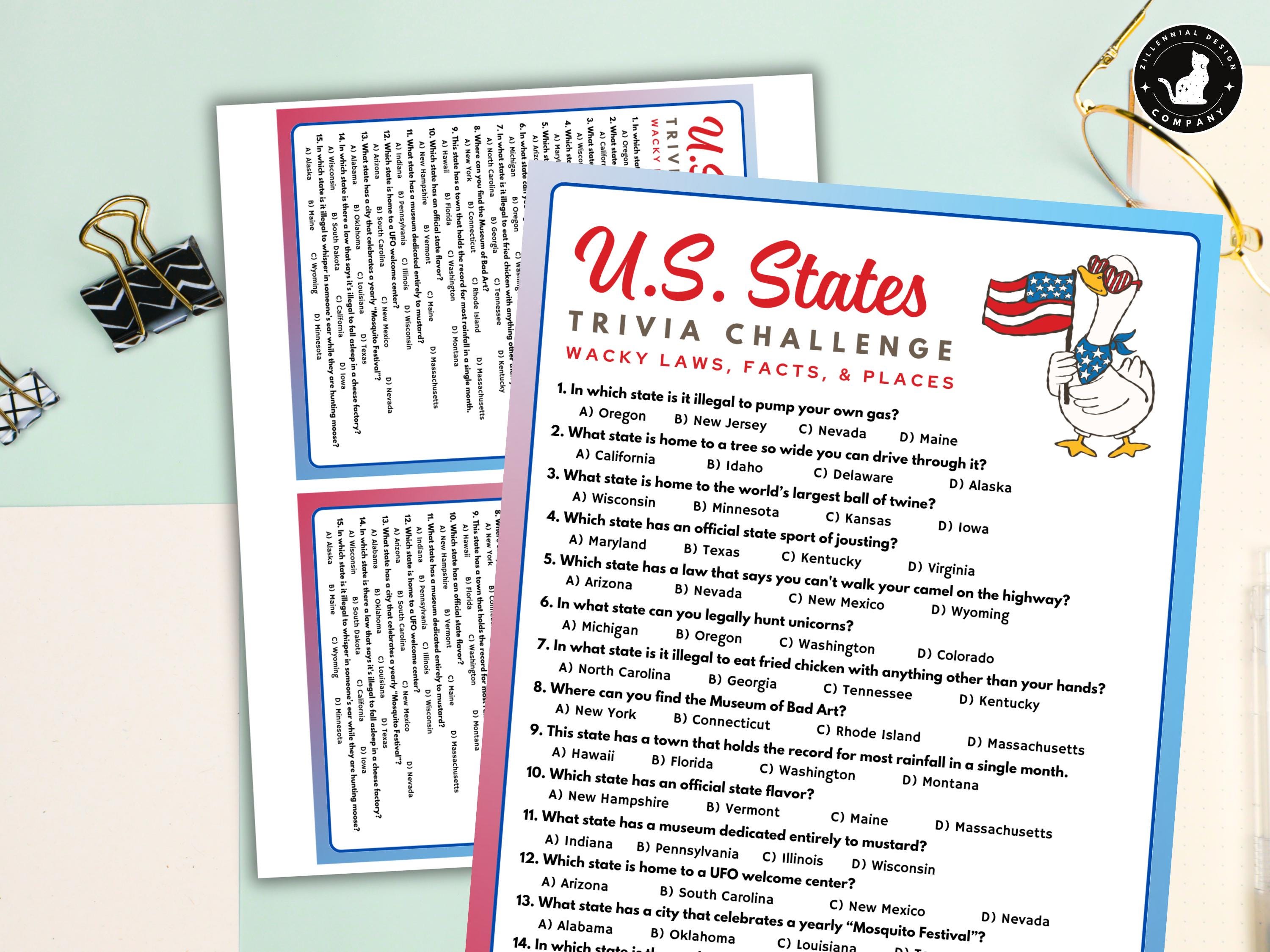Weird Funny U.S. State Trivia Game With Answers: Funny Facts & Laws ...