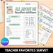 Teacher Appreciation Questionnaire Survey Favorite Things List ...
