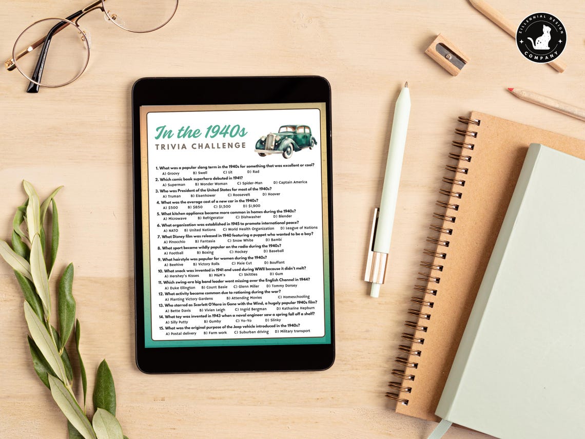 Printable 1940s Trivia Questions Game | Decades Trivia 1945 WWII Fun AP ...