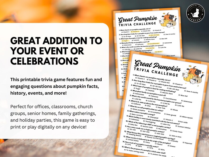 Printable Pumpkin Trivia Questions Game | Halloween Trivia Games Party ...