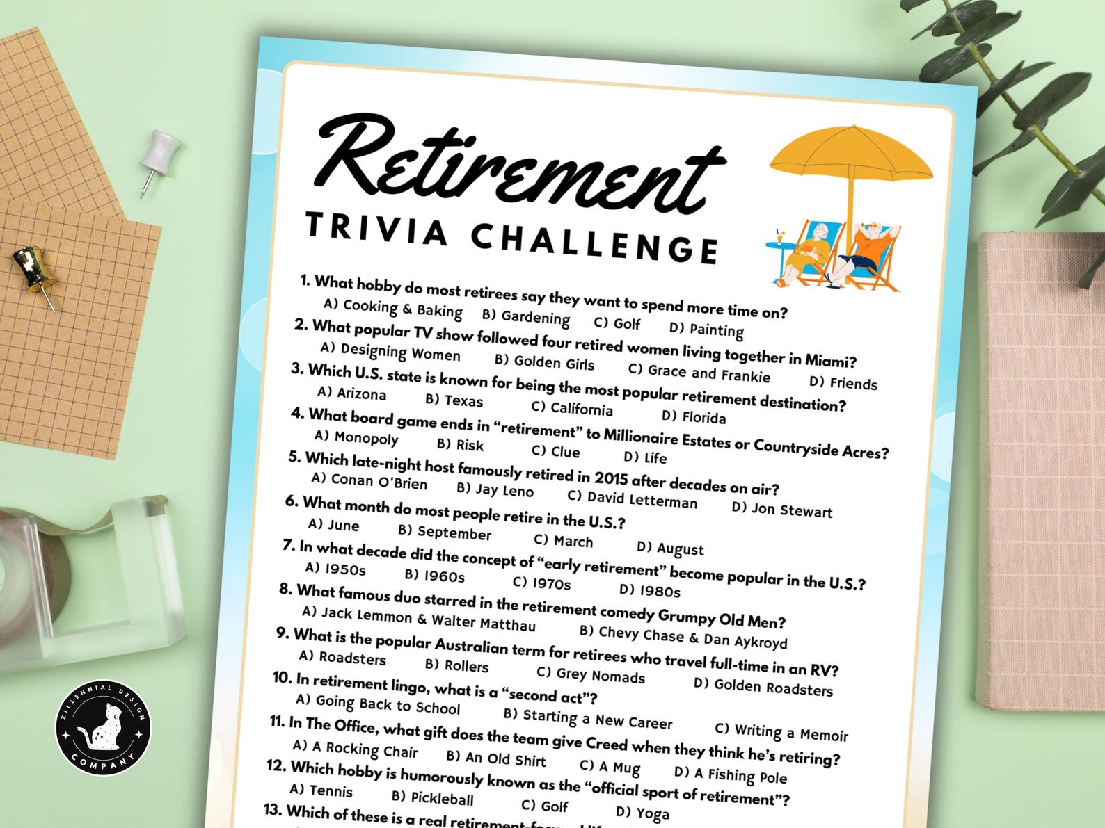 Retirement Trivia Game With Answers: Fun Party Questions (PDF Download ...