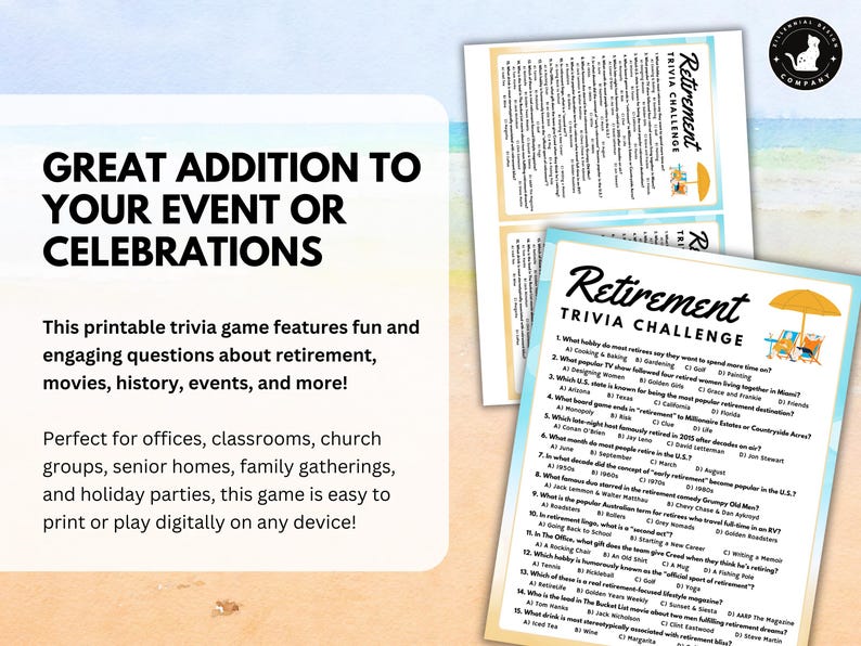 Retirement Trivia Game With Answers: Fun Party Questions (PDF Download ...