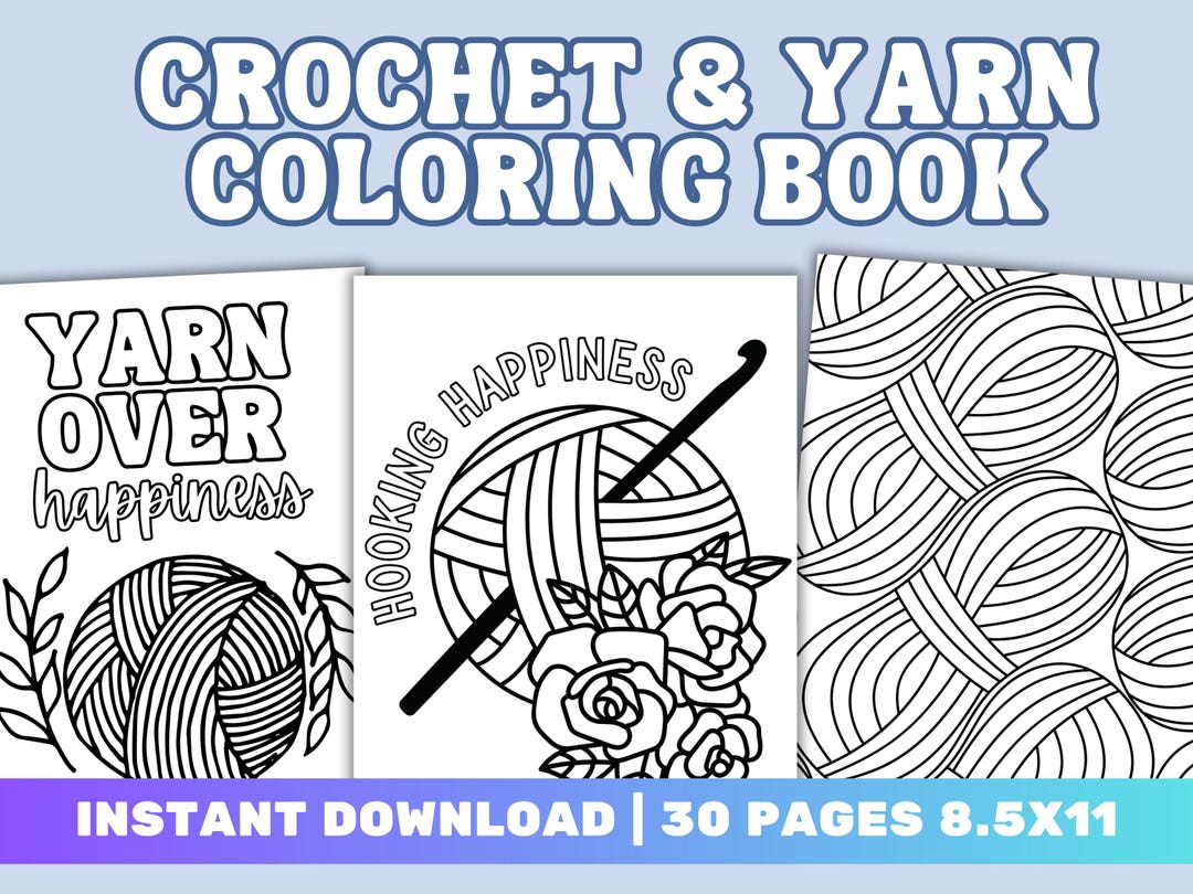 Crochet Themed Coloring Pages Book Adults Teens | Relaxing Art Therapy ...