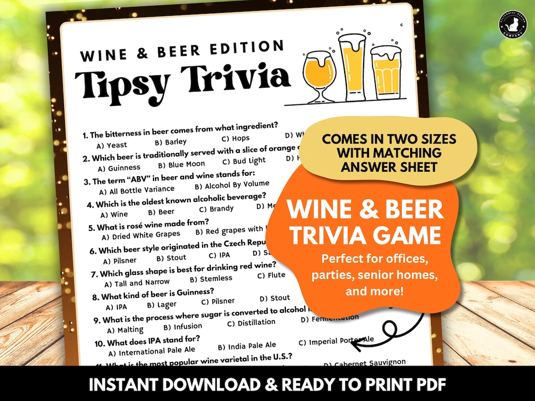 Printable Beer and Wine Trivia Questions Game | Fathers Day Restaurant ...
