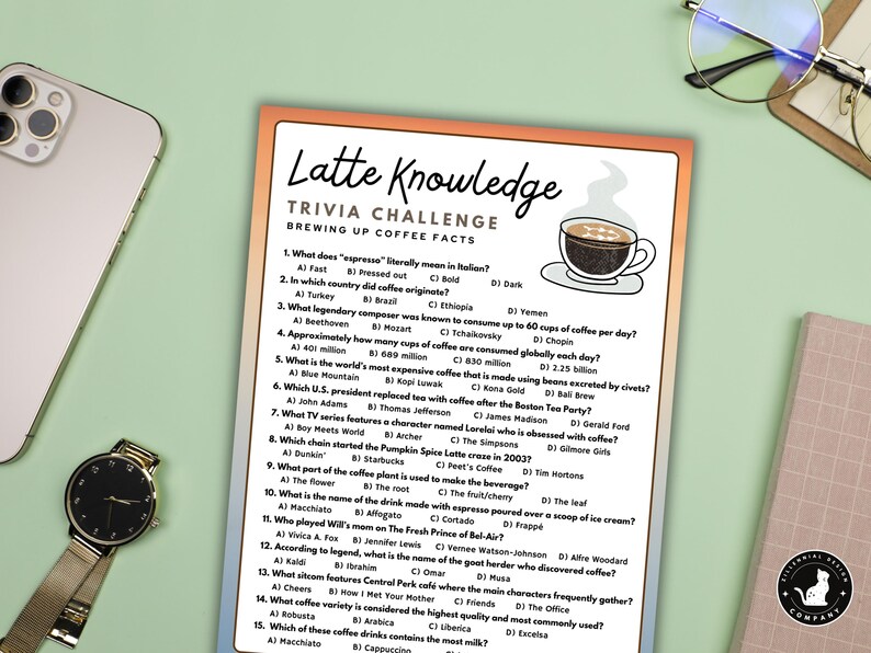 Coffee Trivia Game With Answers: Printable Cafe Quiz (PDF Download ...