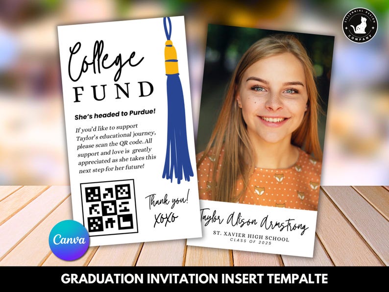 College Fund Card Venmo Graduation QR Code Insert | Printable ...