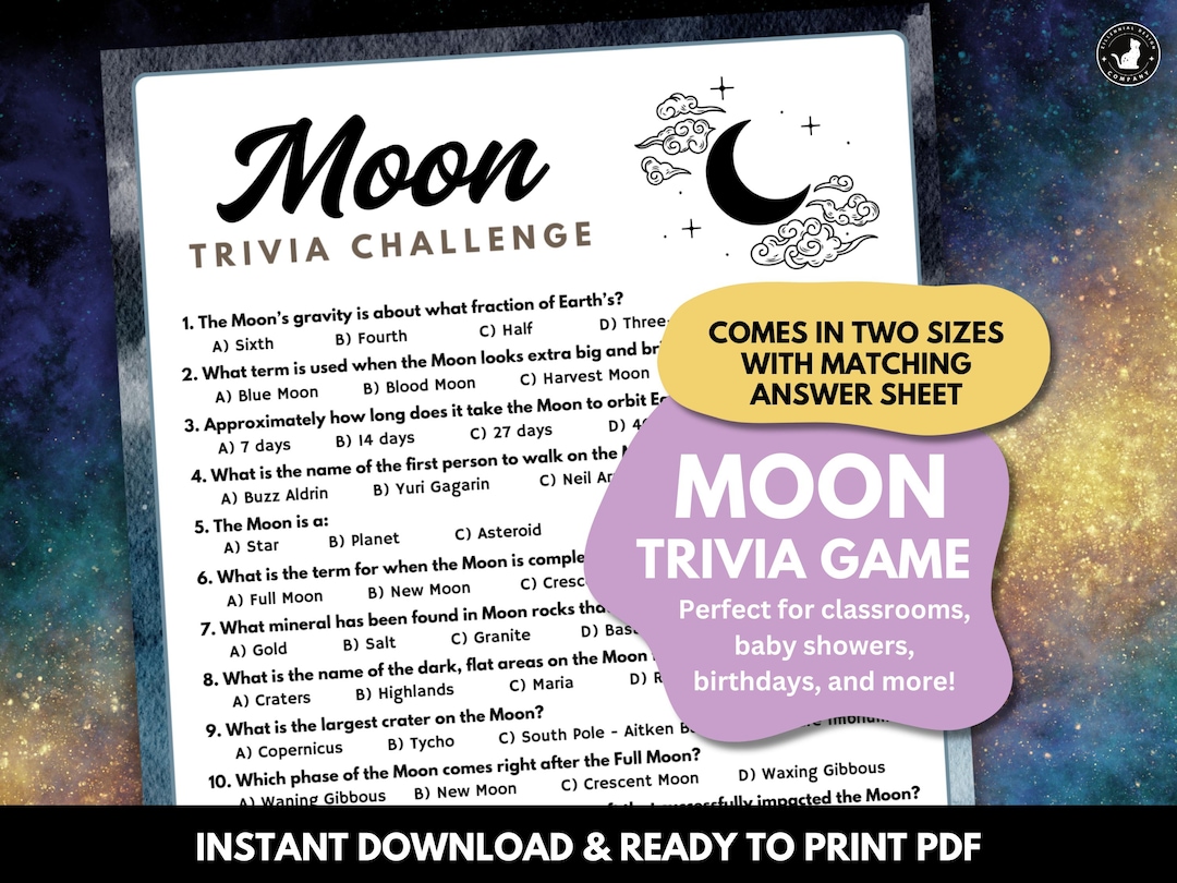 Moon Trivia Game With Answers: 15 Printable Questions Parties, Baby ...