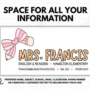 Coquette Bow Teacher Email Signature & Header: Editable Canva Template ...
