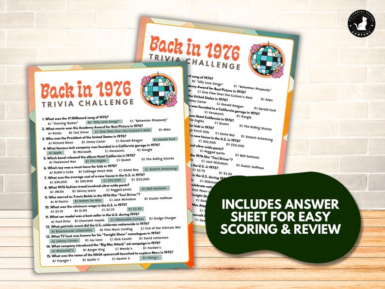 1976 Trivia Game With Answers: Printable Party Activity for Parties ...