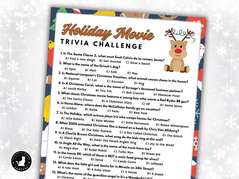 Christmas Movie Trivia Game With Answers: Holiday Party Printable ...