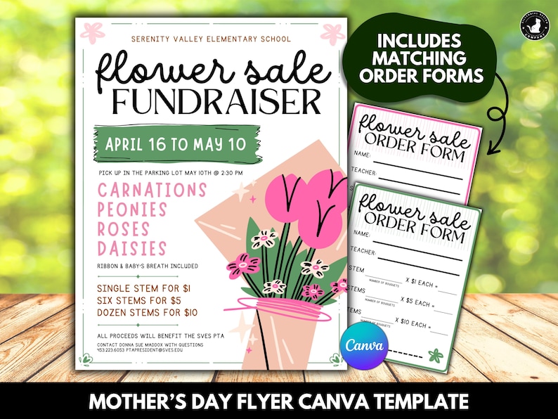 Mother's Day Flower Sale Flyer & Order Forms | Editable Canva Template ...