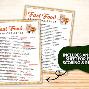 Fast Food Trivia Game With Answers: 15 Printable Questions Parties ...