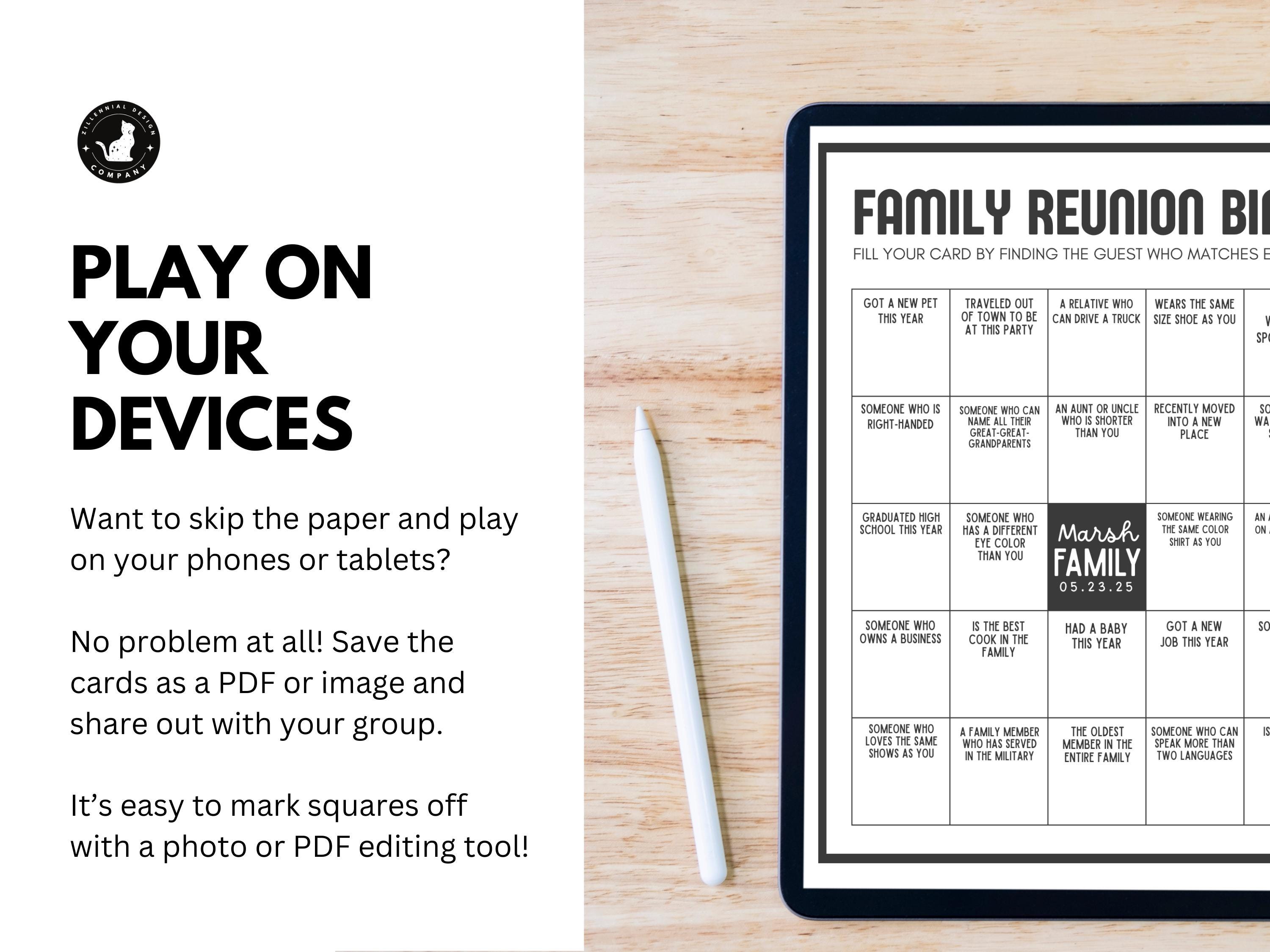 Family Reunion Bingo Game Printable Canva Template | Custom Find the ...