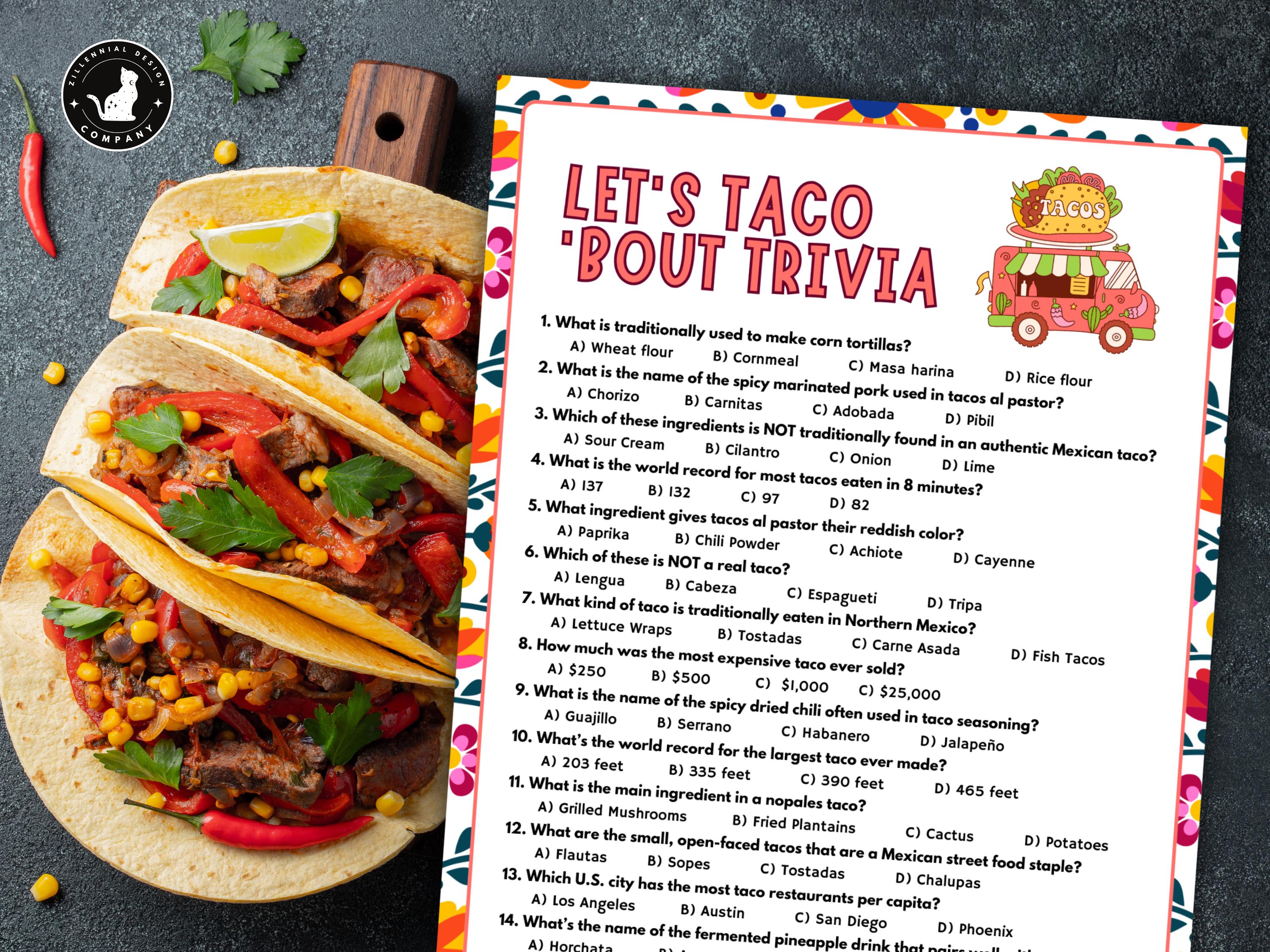 Taco Trivia Game With Answers: Fiesta Party Fun Cinco De Mayo Trivia ...