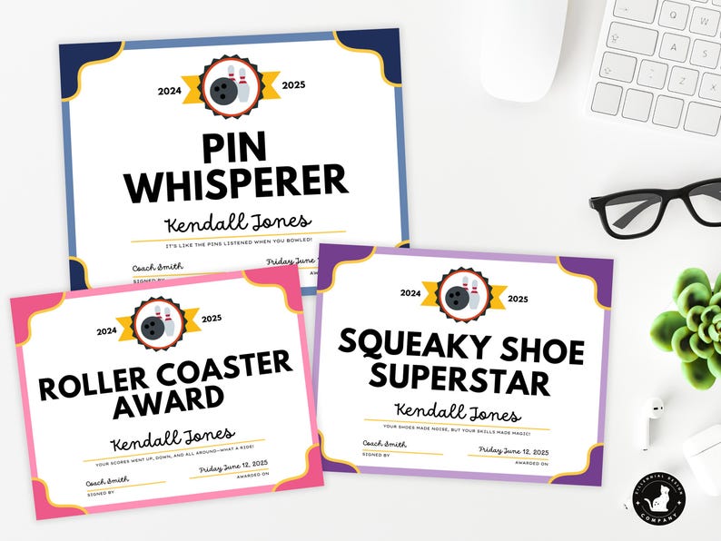 Funny Bowling Awards Certificates: Kids Sports Banquet Canva Template ...