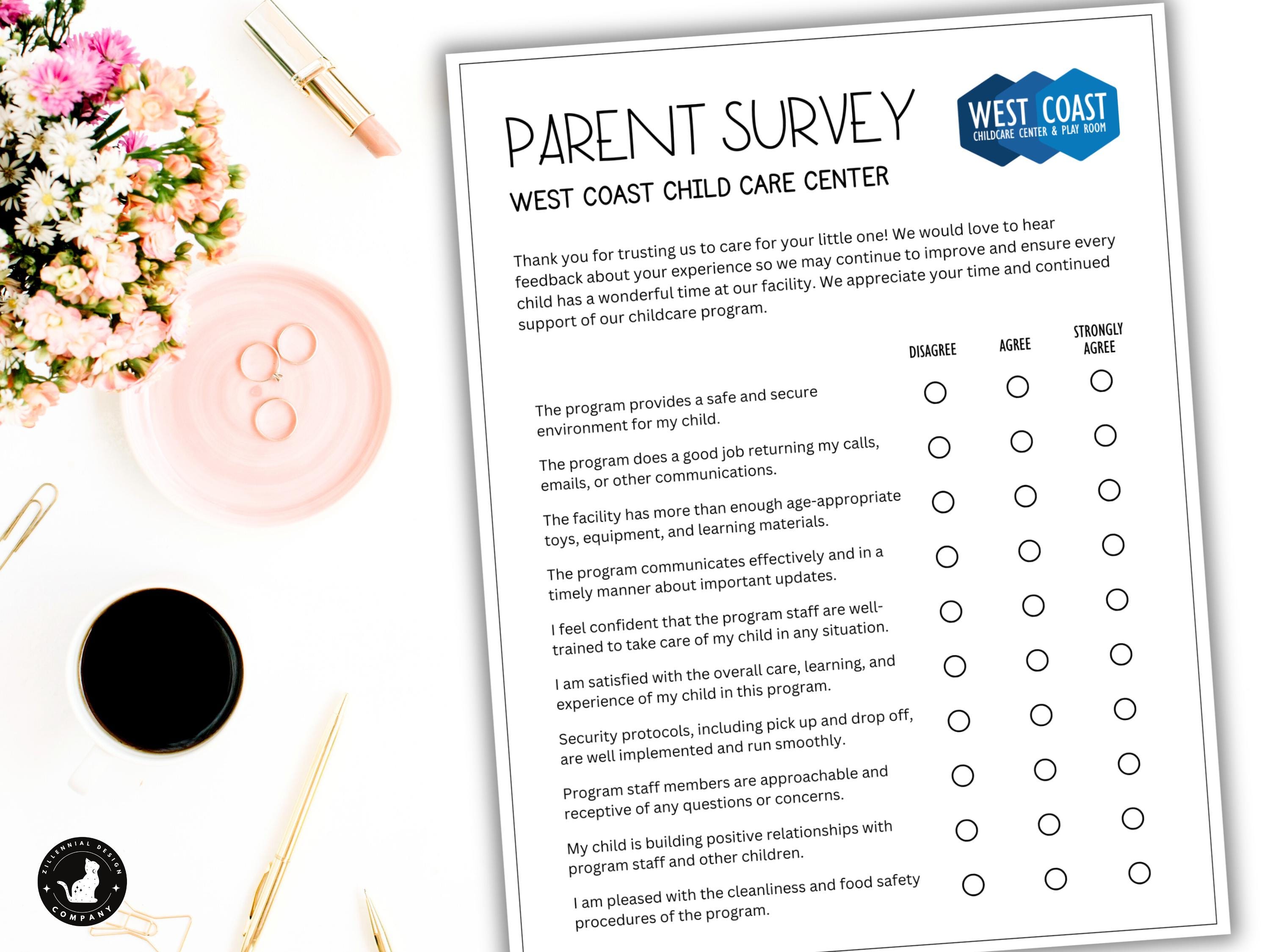 Parent Survey Printable Preschool Daycare Form Child Care Centers ...