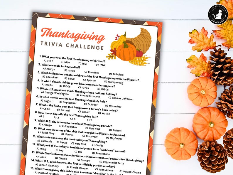 Thanksgiving Trivia Game With Answers: Printable Holiday Trivia for ...