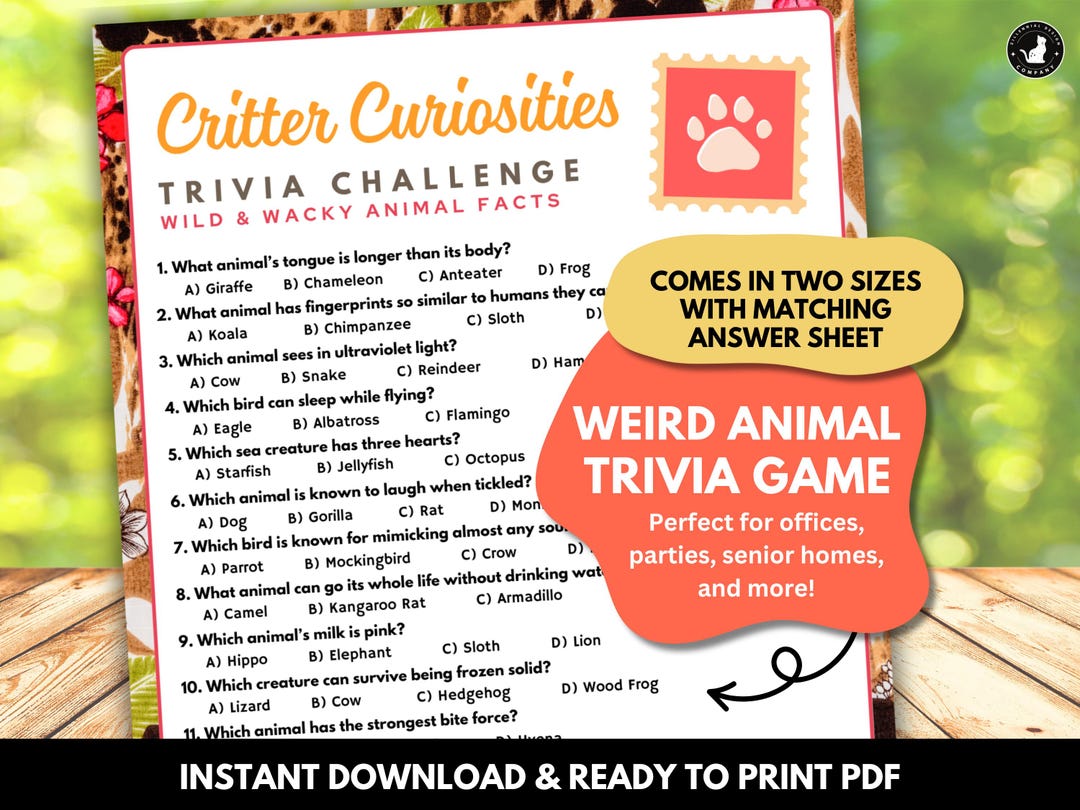 Weird Animal Facts Trivia Game With Answers: Printable Quiz Parties ...
