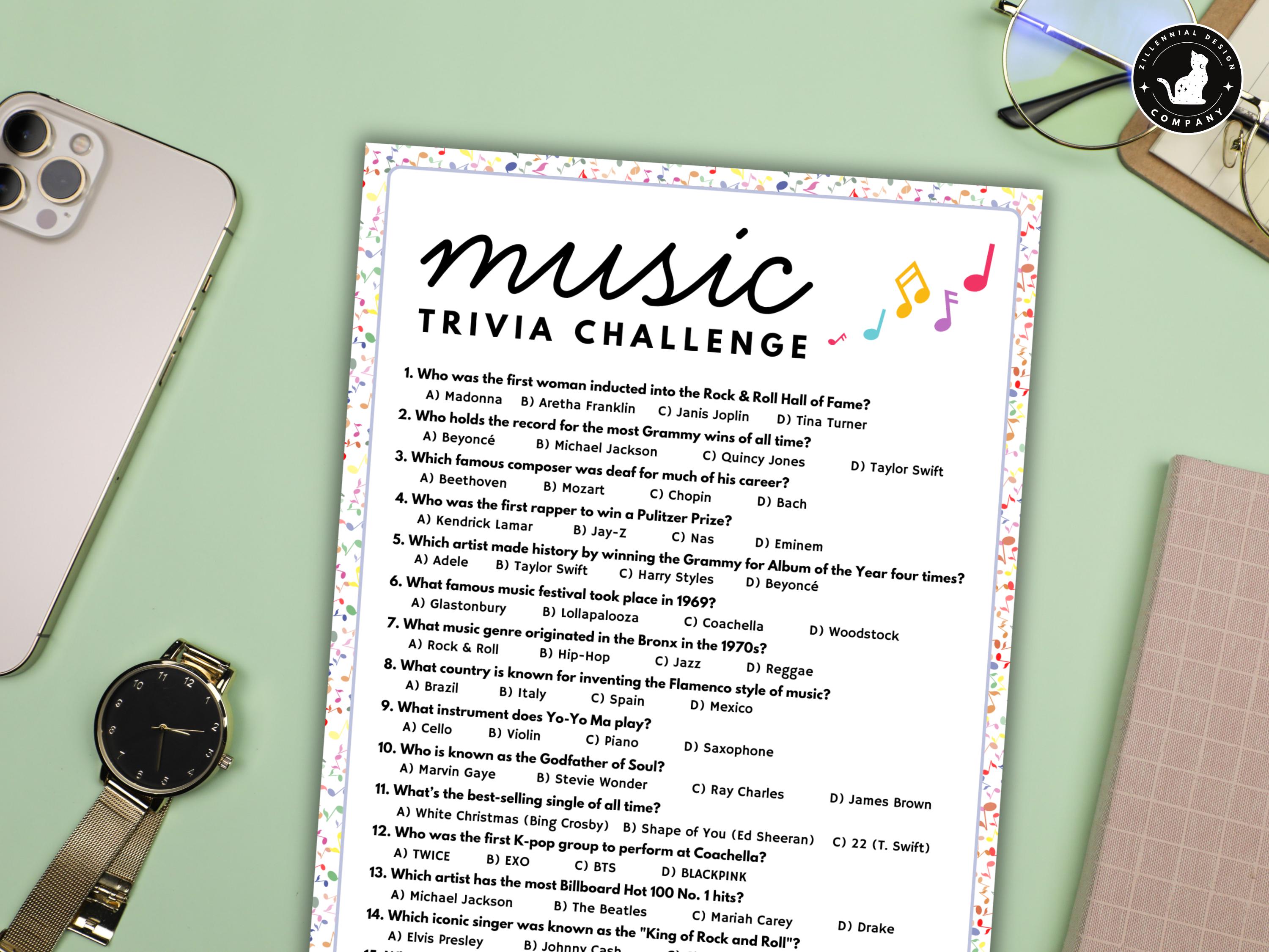 Music Trivia Quiz Game With Answers: 15 Printable Questions & Answers ...