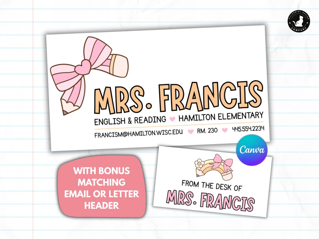 Coquette Bow Teacher Email Signature & Header: Editable Canva Template ...