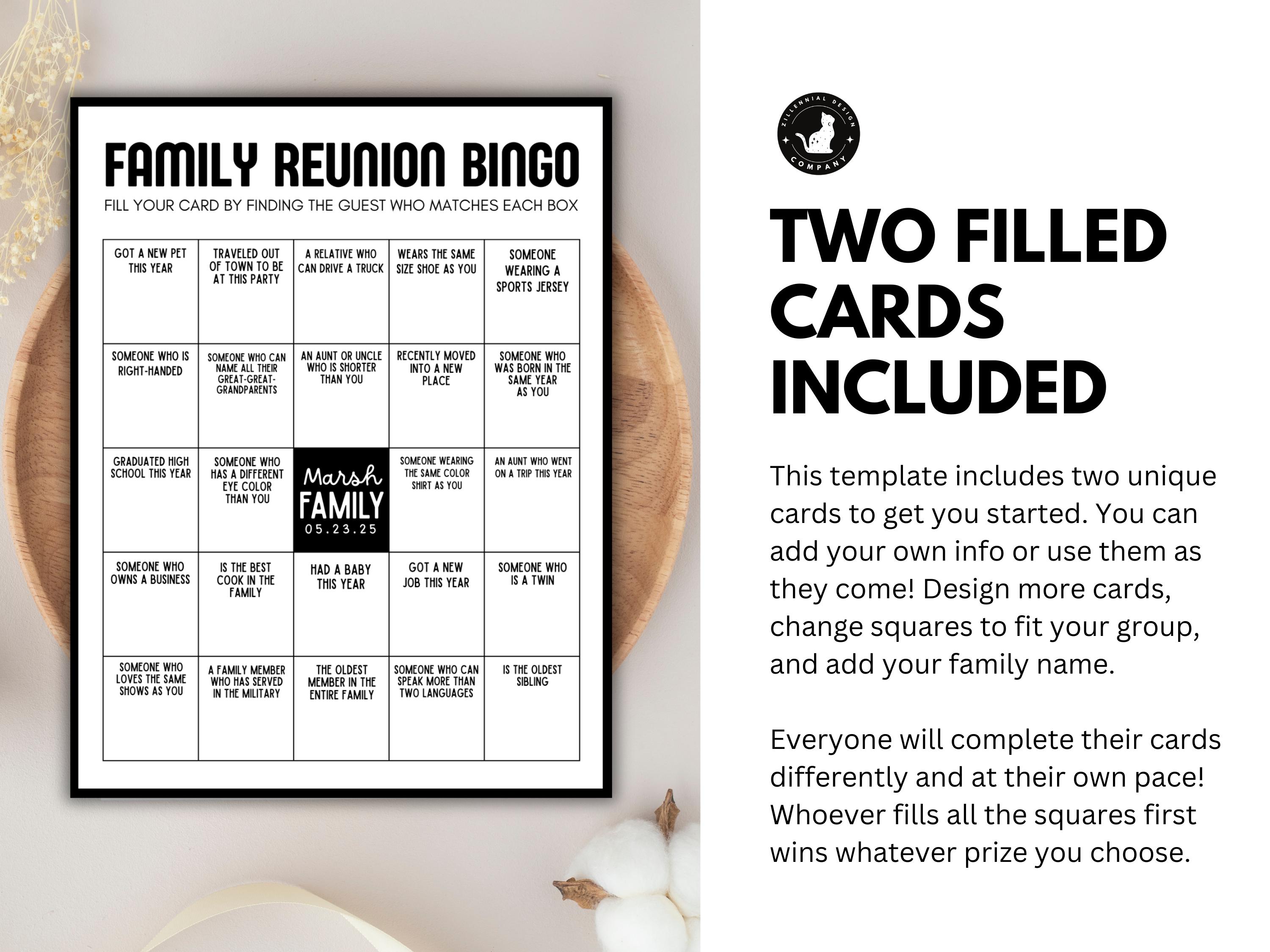Family Reunion Bingo Game Printable Canva Template | Human Bingo ...