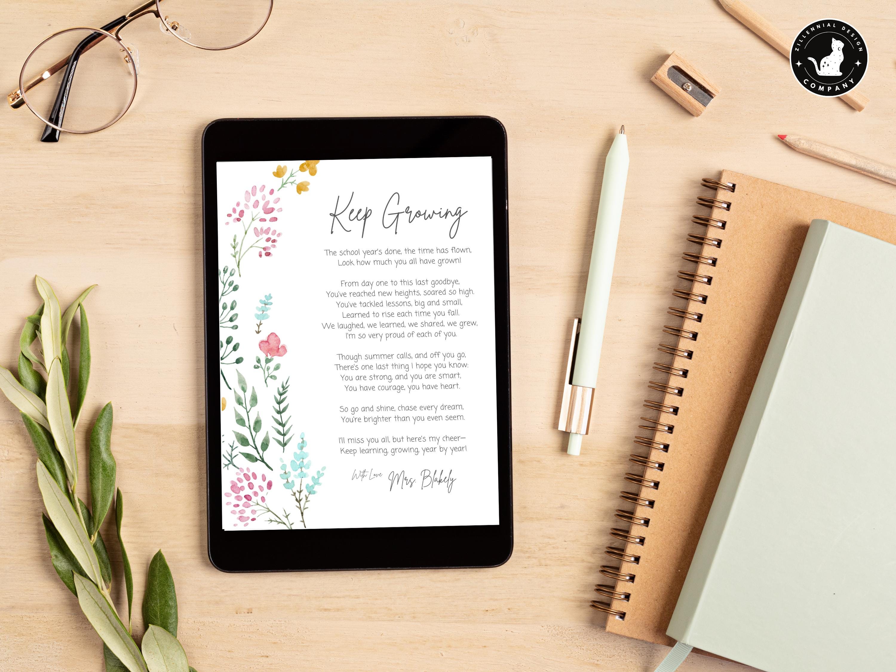 End of Year Poem Teacher Gift Canva Template | Printable End of School ...