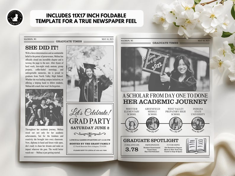 Newspaper Graduation Announcement Template: Class of 2025 Custom ...