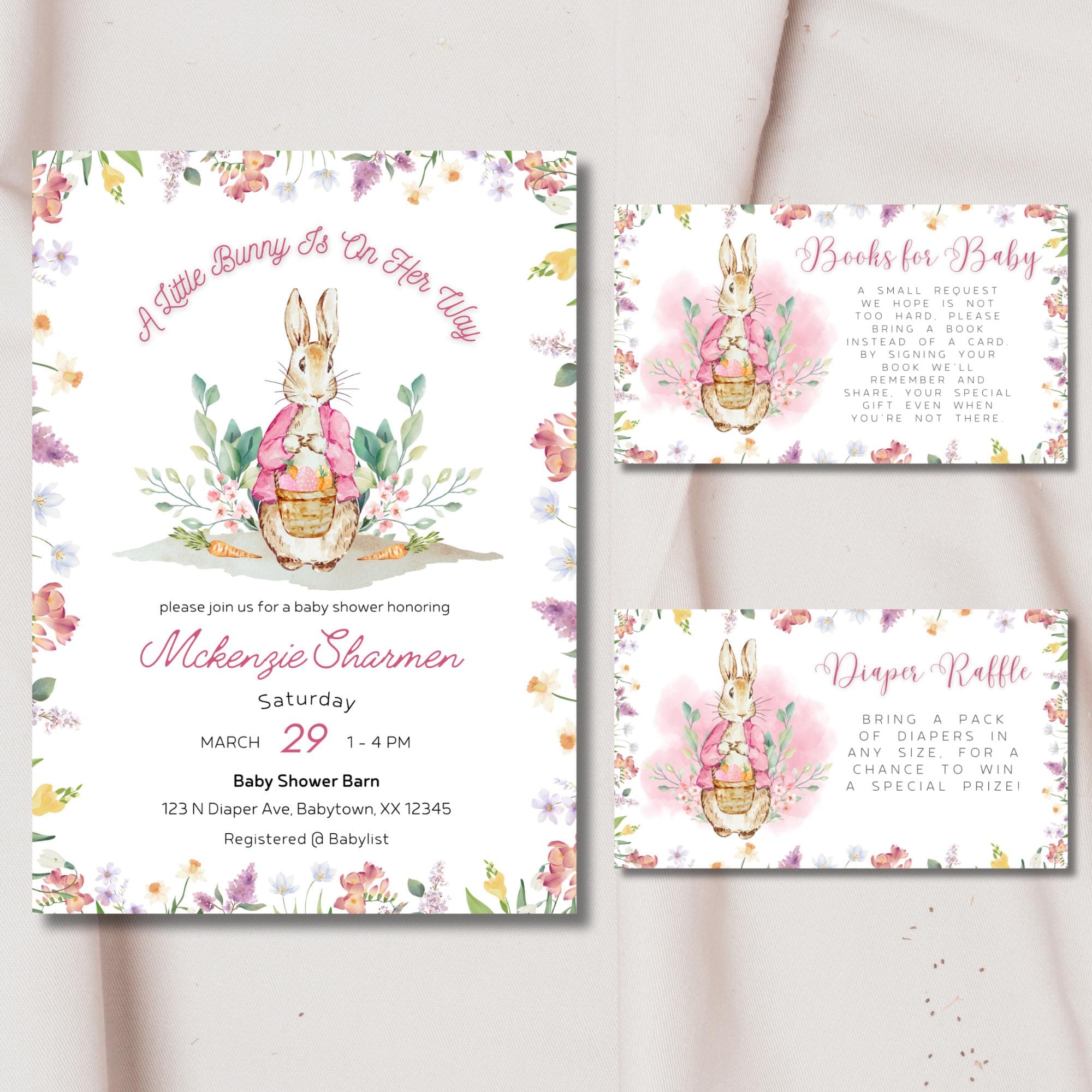 Editable Peter Rabbit Baby Shower Invitation, Pink Peter Rabbit Baby ...