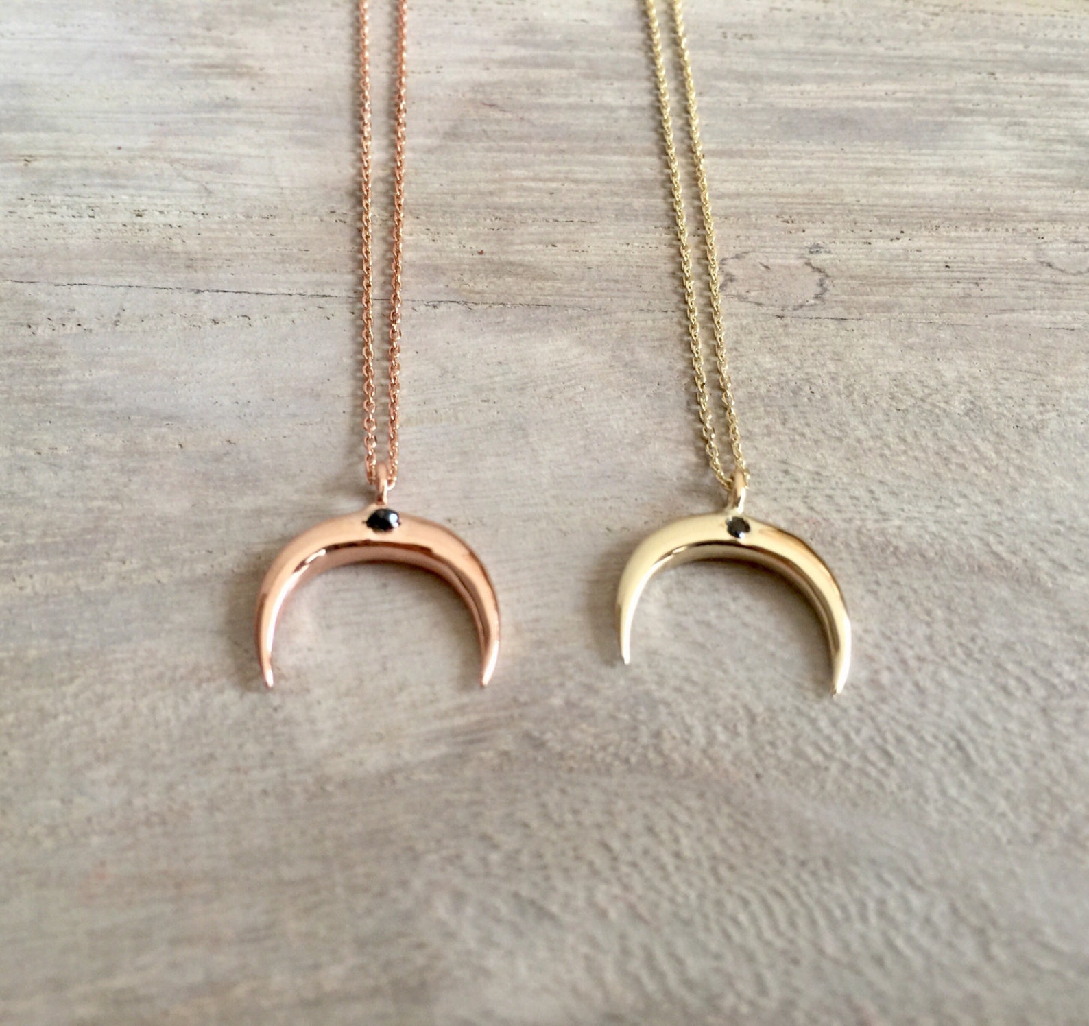 14k Solid Rose Gold Moon Crescent Pendant Necklace, Pendant Necklace ...