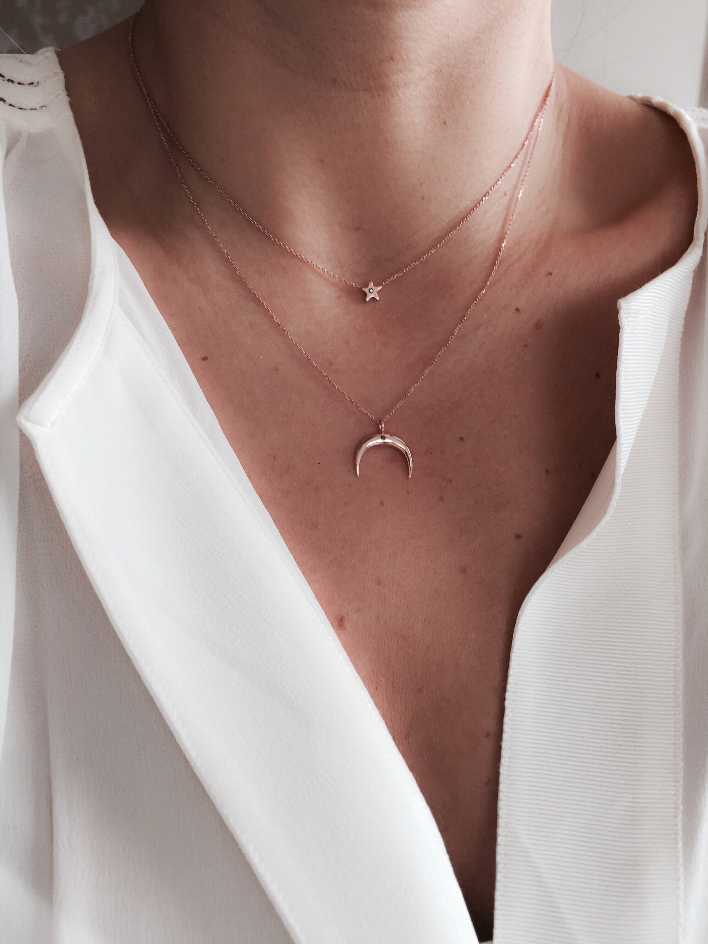 14k Solid Rose Gold Moon Crescent Pendant Necklace, Pendant Necklace ...