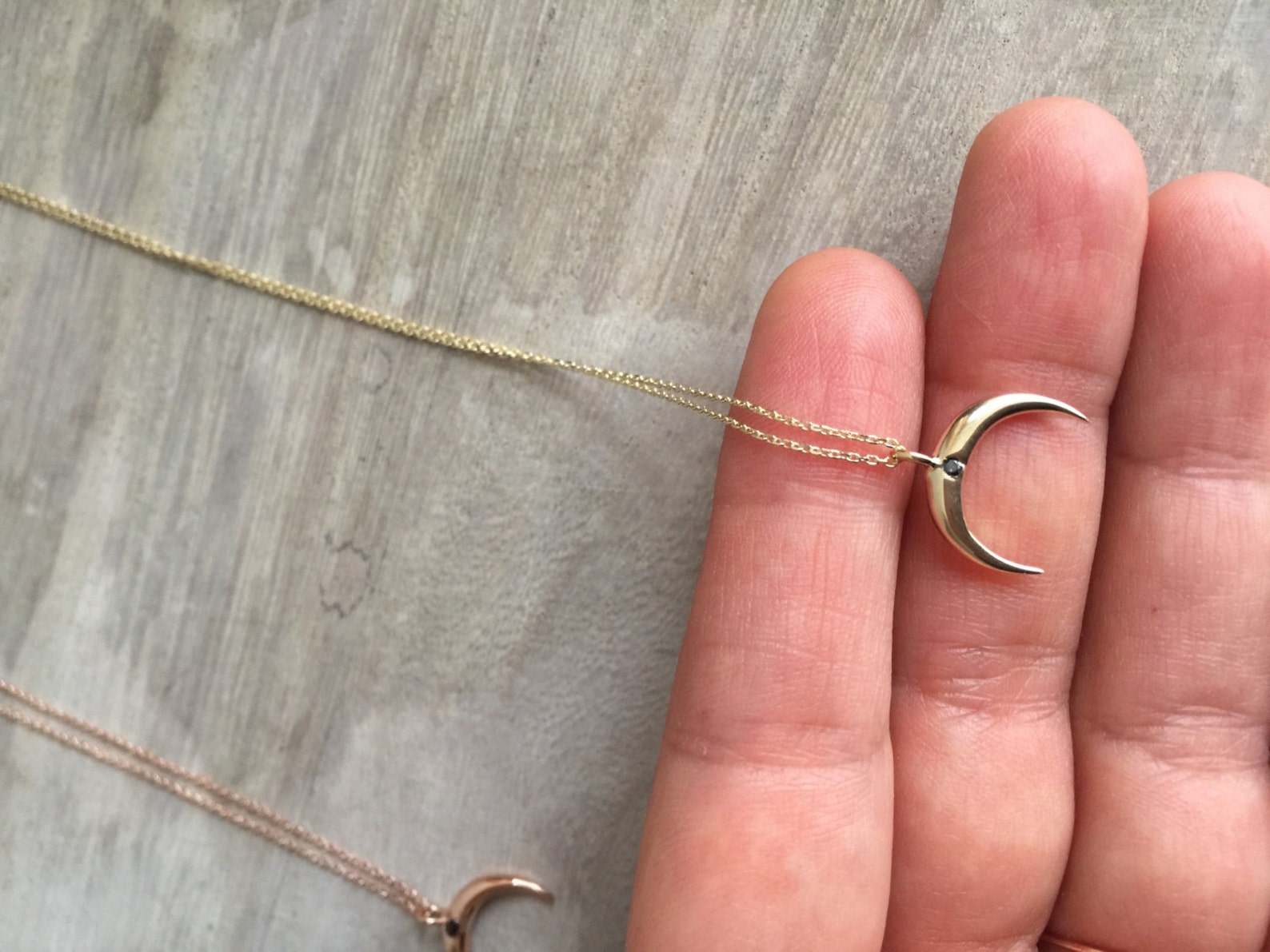 14k Solid Rose Gold Moon Crescent Pendant Necklace, Pendant Necklace ...