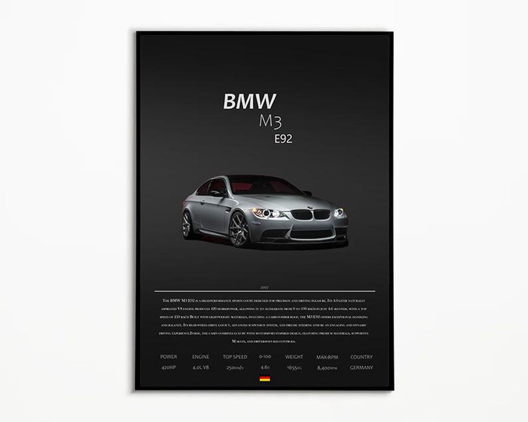 BMW M3 E92 Poster Digital Download Hypercar Poster Super Car Print Art ...