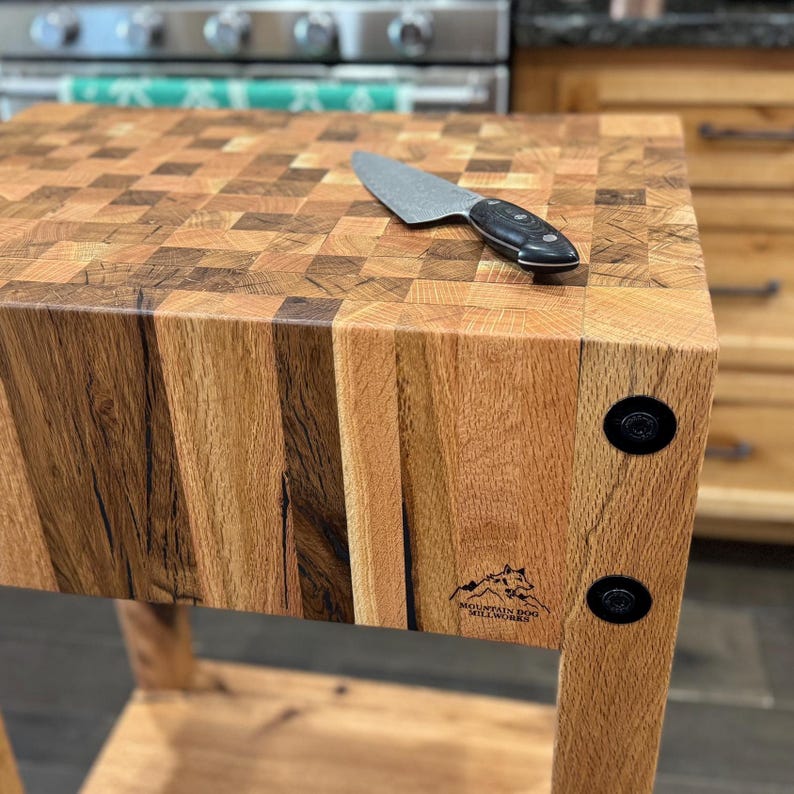 Red Oak Butcher Block Rolling Island - Etsy