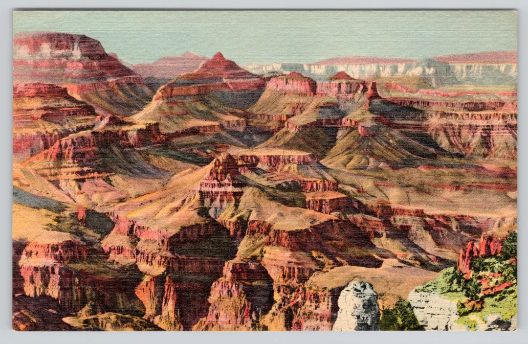 Grand Canyon National Park Postcard Vintage Linen Card View From Moran ...