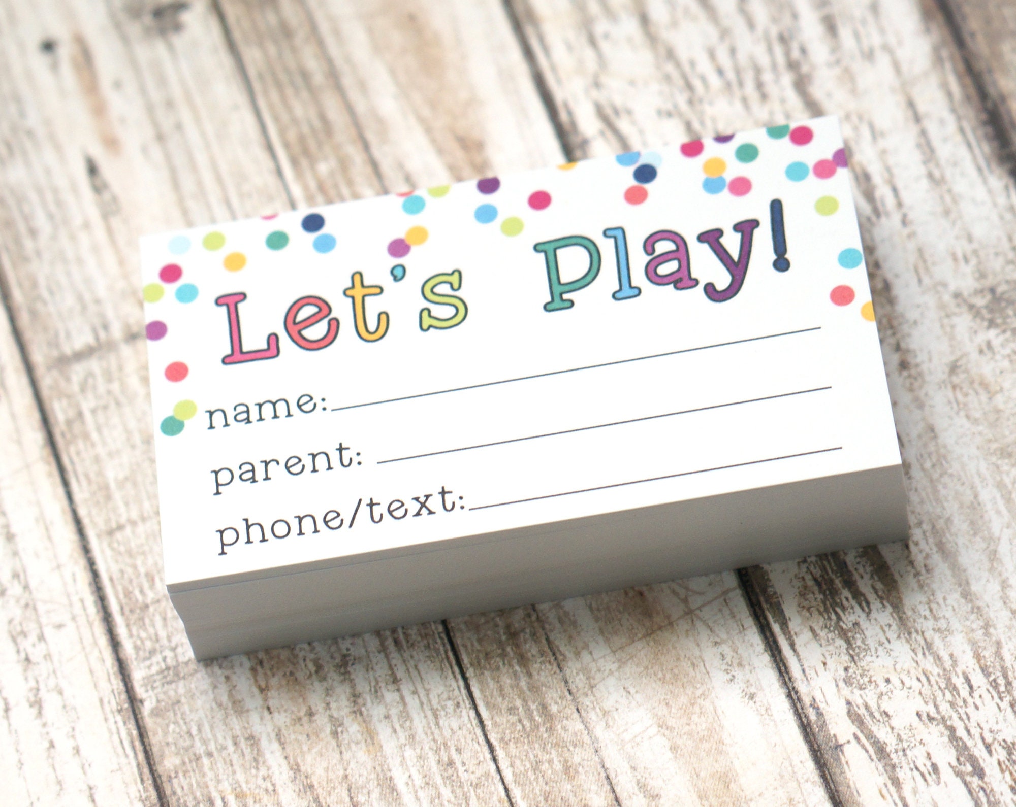 Playdate Card - Lets Play School Contact Card for Children in Daycare ...